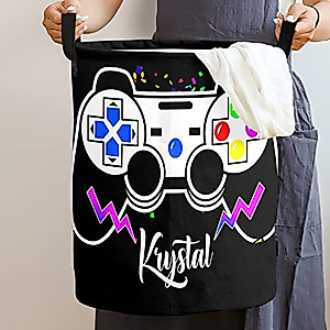 Custom Gamepad Storage Basket with Handles Personalized Name Waterproof Collapsible Laundry Baskets for Clothes
