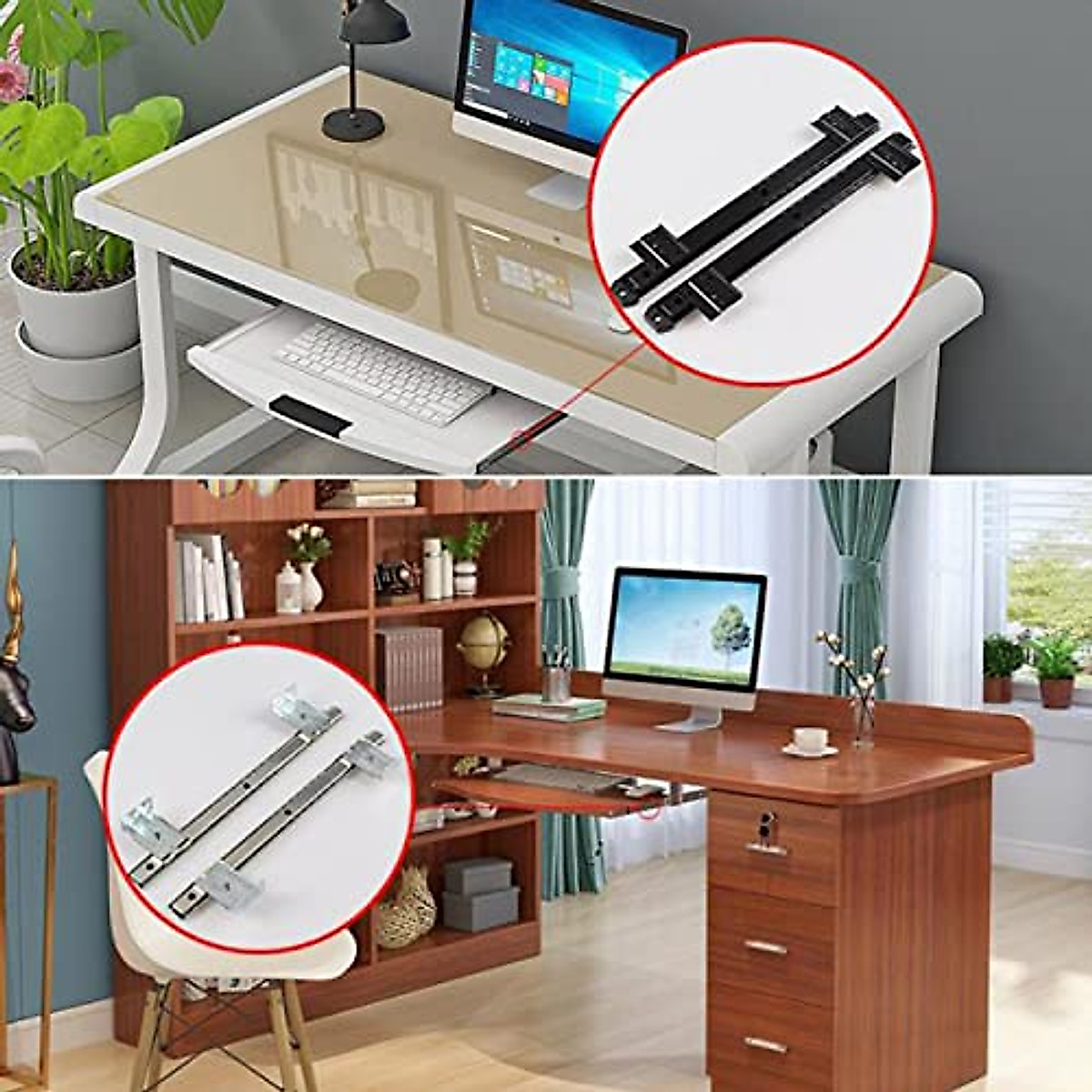 Side Mount Drawer Slides, Ball Bearing Slides, 1 Pair Heavy Duty Runners, Keyboard Tray Guides 35cm, Telescopic Guide Rail, for Desks and Computer Tables (size : Black, Size : 350mm/14inch) (Black 350