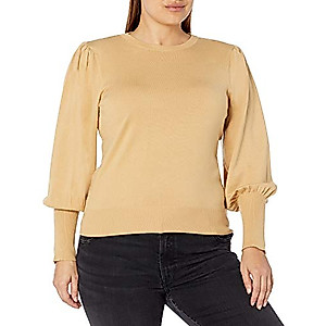 The Drop Women's Vivienne Pleated Shoulder Balloon-Sleeve Crewneck Sweater, Curds & Whey, XXS
