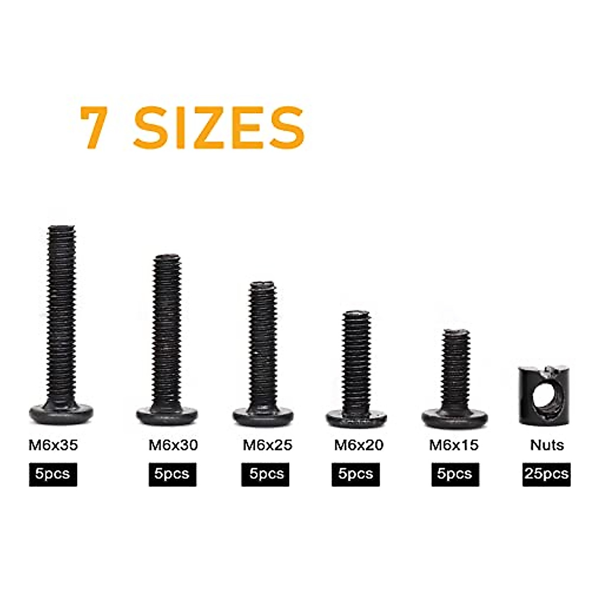 binifiMux 50pcs M6 x 15mm/ 20mm/ 25mm/ 30mm/ 35mm Black Hex Socket Cap Bolts Barrel Nuts Assortment Kit for Crib Baby Bed Cots Furniture