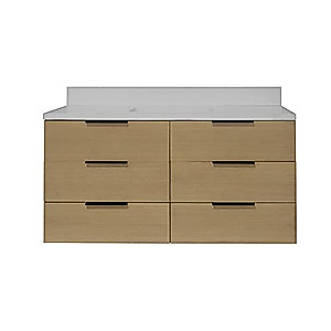Kitchen Bath Collection Oslo 48-inch Floating Wall-Mounted Bathroom Vanity: Includes Blonde Wood Cabinet with Matte White Countertop and White Ceramic Sink