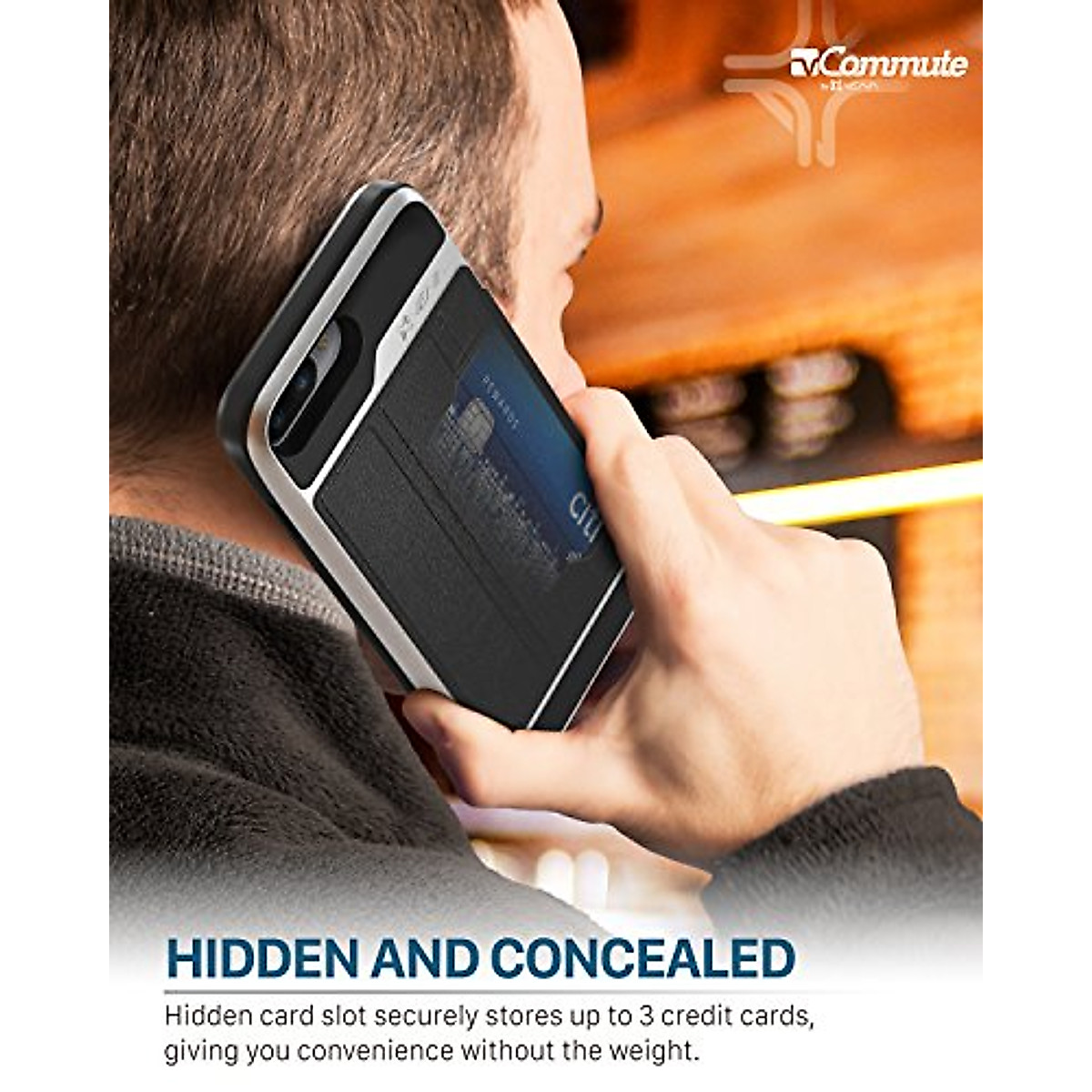 VENA Wallet Case Compatible with iPhone 8 Plus, iPhone 7 Plus, vCommute (Military Grade Drop Protection) Flip Leather Cover Card Slot with Kickstand Compatible w/iPhone 8 Plus and 7 Plus (Gray/Black)