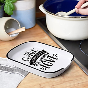 Ceramic Material Spoon Rest The Secret Ingredient is Always Love, Functional Kitchenware Spoon Rest for Kitchen Countertop or Stove Top Gift for Cooking Enthusiasts
