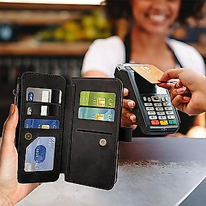 ZIULQIK for Samsung Galaxy Z Fold 5 Case, PU Leather Z Fold 5 Wallet Cases with S Pen Holder & Wrist Crossbody Strap & Card Holder Black