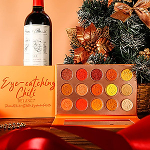 DE'LANCI Burnt Orange Eyeshadow Palette Fall Makeup Matte Shimmer Pressed Glitter Eye shadow 15 Warm Color Shadows Sunset Makeup Palette Nature Tone Eye-catching Chili Pallete