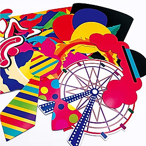 Circus Carnival Birthday Photo Booth Props Kit(24Pcs) Circus Carnival Party Favors for Birthday Bachelorette Baby Shower Party Dress-up Acessories with Wood Sticks