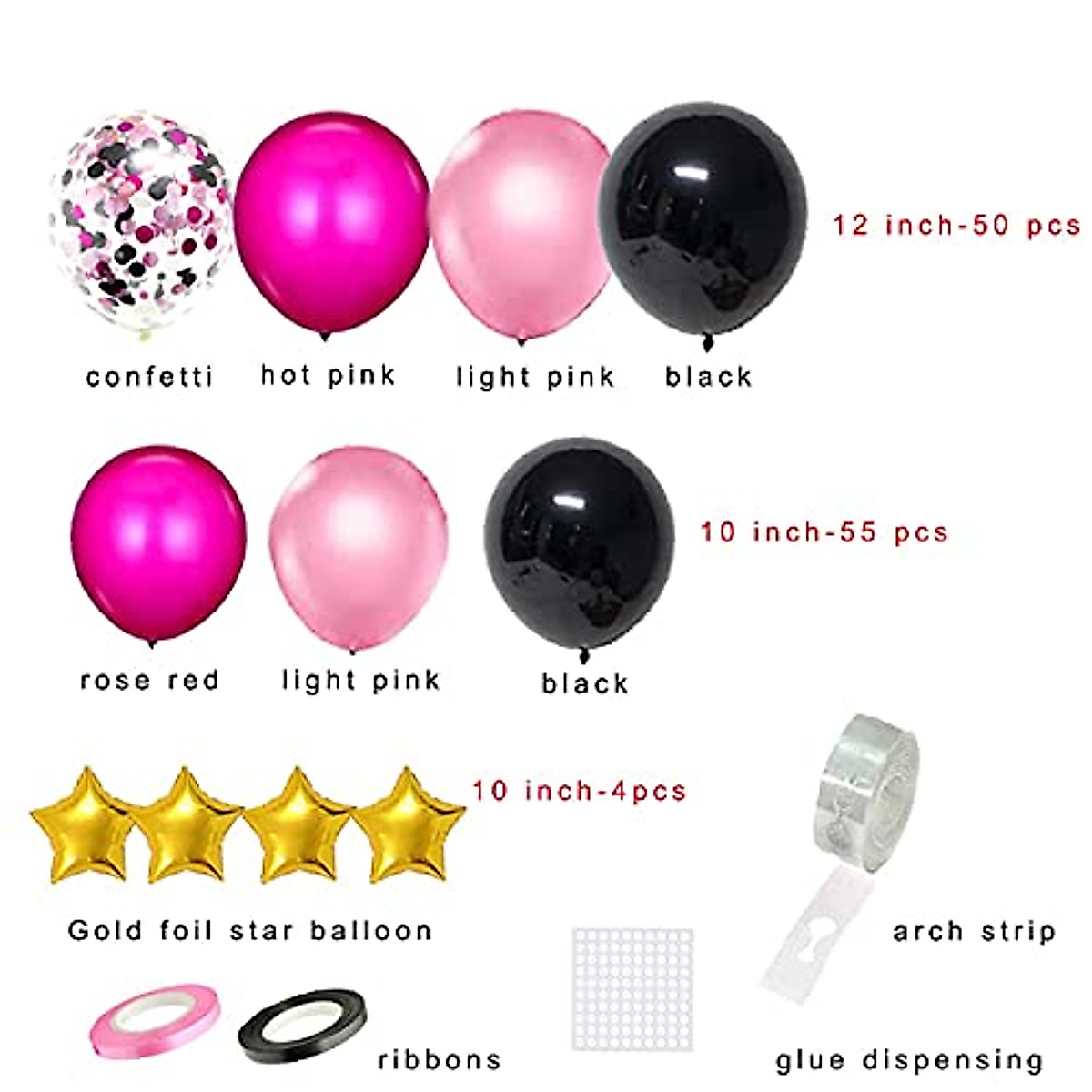 Rose Red Black Pink Balloon Garland Arch Kit - 113 PCS Rose Red Balloons Hot Pink Black Pink Balloons for Princess Birthday Engagement Bridal & Baby Shower Bachelorette Mean Girls Party Decorations