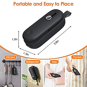 FEPPO 2 Pack Bag Sealer, Mini Bag Sealer 2 in 1 Handheld Chip Bag Sealer Heat Seal and Cutter with Lanyard, Portable Resealer for Snacks Plastic Bag Food Storage, Black/White (Batteries Included)