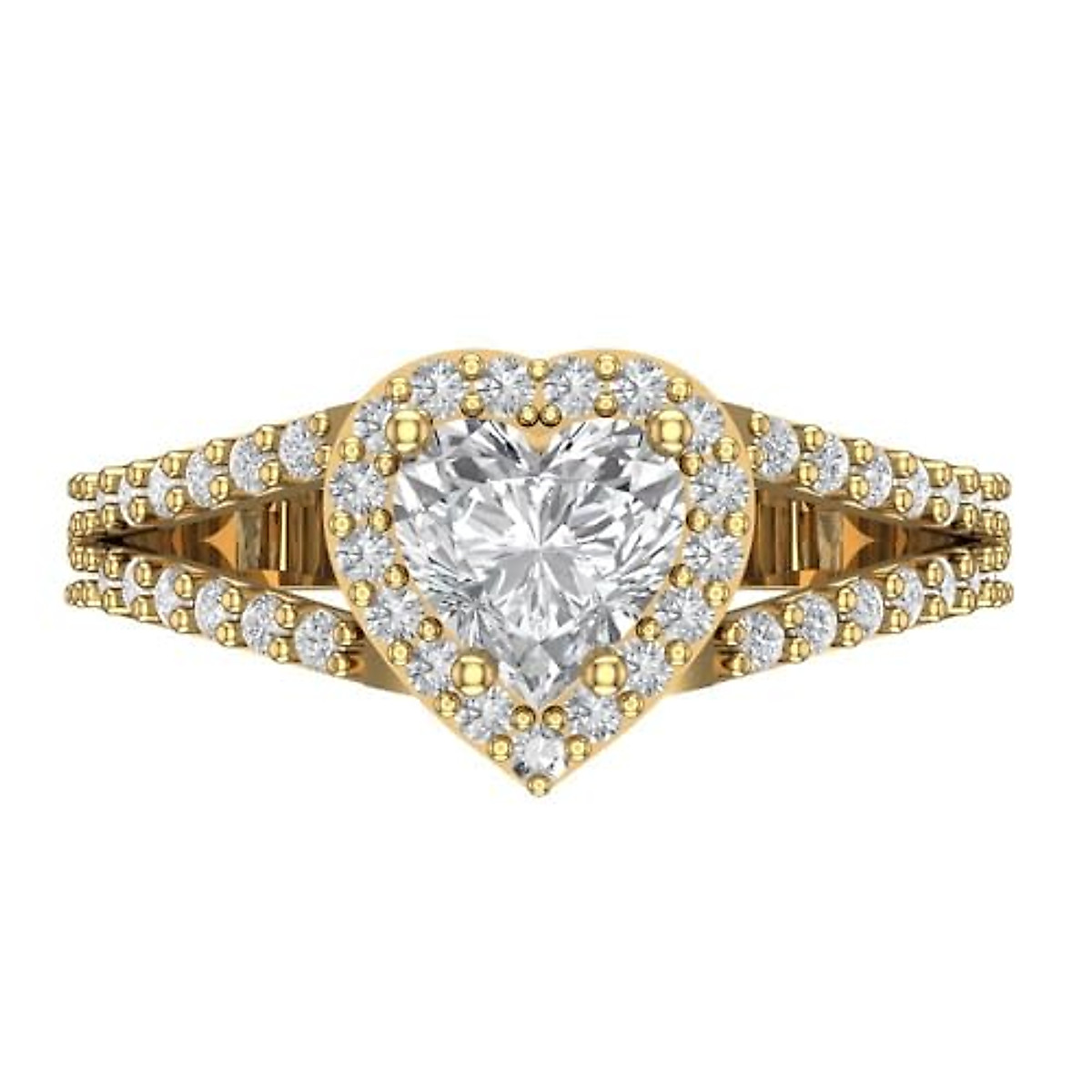 Clara Pucci 1.49 ct Heart Cut Genuine Lab Grown Diamond SI1-SI2 J-K 14K Yellow Gold Halo Bridal Wedding Engagement Designer Ring size 10