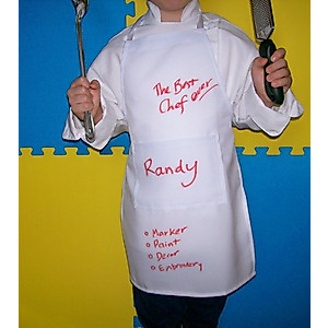 CHEFSKIN Set of 3 White Fabric Apron to Decorate with Marker, Paint, Iron on or Embroidery for Kids Small 4-8 Years
