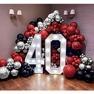 Black Red Silver Balloon Garland - Double Stuffed Dark Red Black Balloons Latex Ruby Red Maroon Metallic Balloon Arch Kit for Birthday Baby Shower Vanlentine's Day New Year Christmas Party Decor