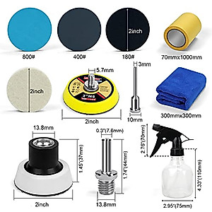POLIWELL 2 Inch Glass Polishing Kit, 15pcs Car Glass Polish Pad Scratch Removal Kit, Wool Felt Polishing Pads Polishing Sanding Discs with M14 & M6 Drill Adapter for Automotive Polish Glass and Metal