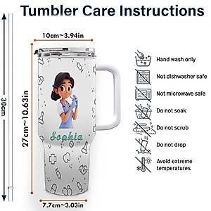 Personalized Nurse Tumbler 40oz -nurse scent analyst-Custom Name Insulated Travel Mug with Handle & Straw, Gift for Nurses, Medical Workers, Appreciation, Mother's Day rCE4Cv