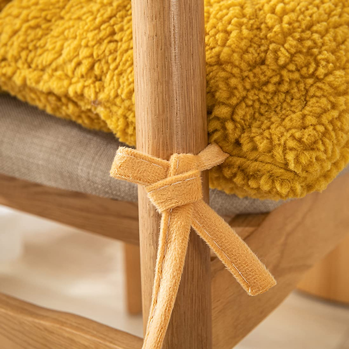 JAIJY Kitchen Chair Cushion with Ties Soft Wool Touch Seat Cushions Solid Thick Seat Pad Mat Pads Decor for Chair Office Bedroom Living Room Car (Yellow,20"x20")