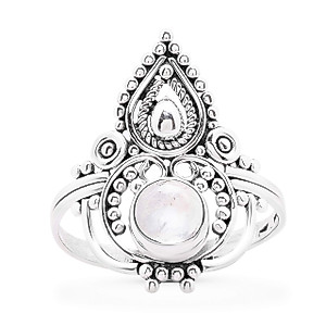 Koral Jewelry Round Moonstone Ethnic Ring 925 Sterling Silver Vintage Tribal Gipsy Boho Look (7)