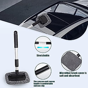Pincuttee Car Windshield Cleaner Tool,Microfiber Car Window Cleaning Tool with Extendable Handle and Washable Reusable Cloth Pad,Auto Inside Glass Wiper Kit(Gray,1PC)