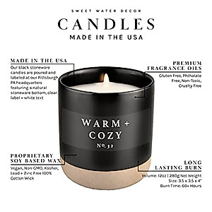 Sweet Water Decor Warm and Cozy Soy Candle | Orange Peel, Cinnamon, Ginger, Clove, Cypress, Fir Balsam and Pine Scented Candles for Home | 12oz Black Stoneware Jar, 60+ Hour Burn Time, Made in the USA