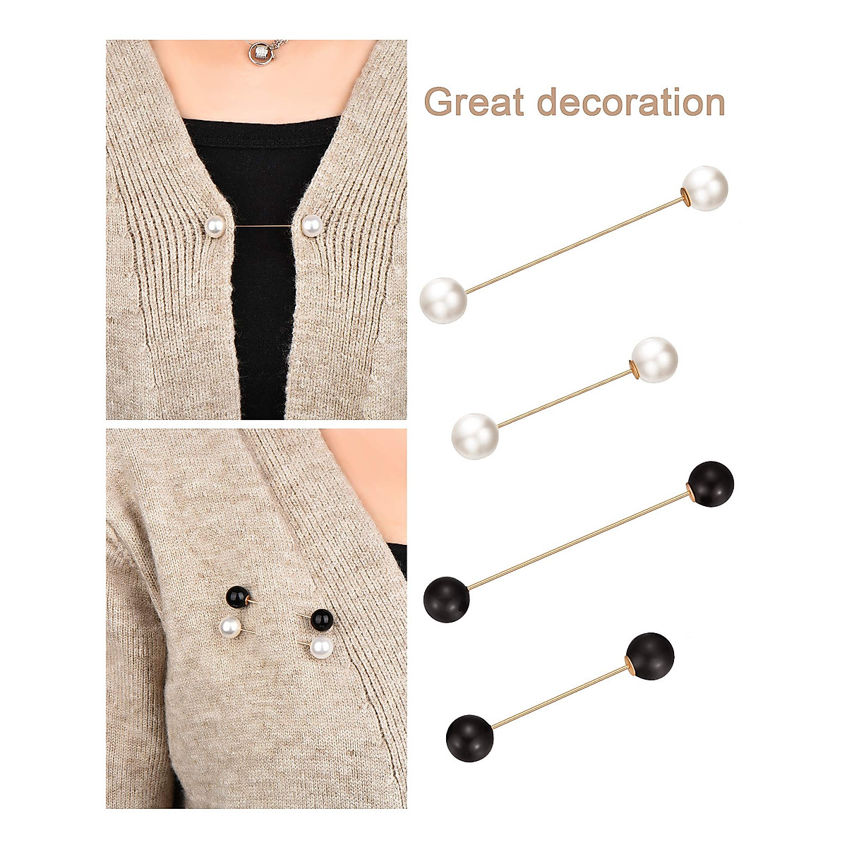 6 Pieces Sweater Shawl Clips Retro Pearl Brooch Pins Crystal Cardigan Collar Clip Dress Shirt Clip for Back Cinch and Waist for Women Girl Clothing Costume Accessory