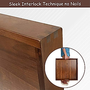 Large Ottoman Tray | 19 x 19 inches Oversized Square Solid Black Walnut Wooden Table Serving Tray | with Handles - Durable - Sleek Design for Coffee, Tea, Breakfast Platter, Decorative