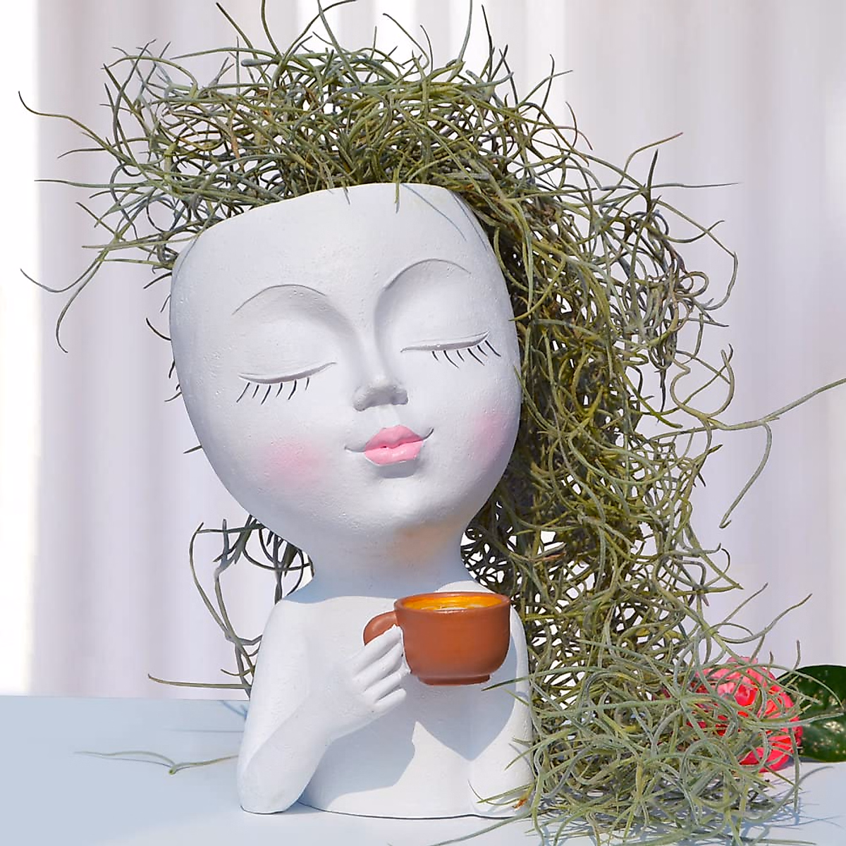 Face Vase Head Planter, Face Planter, Small Plant Pots Outdoor Planters for Indoor Plants, Succulent Flower Pots Plant Pot with Drainage, Gifts for Women Mom Sister, White Vases Coffee Table Decor
