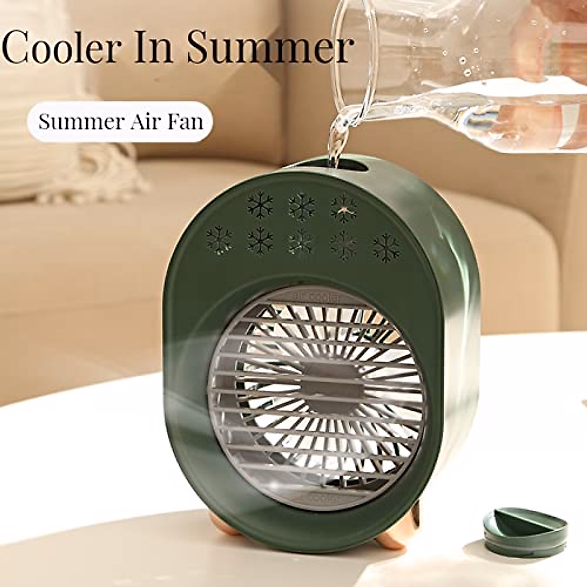Portable Air Conditioner Fan, Mini Evaporative Air Cooler Fan with 3 Wind Speeds, USB Air Cooler with Colorful Night Lights for Room Camping Car Office (White)