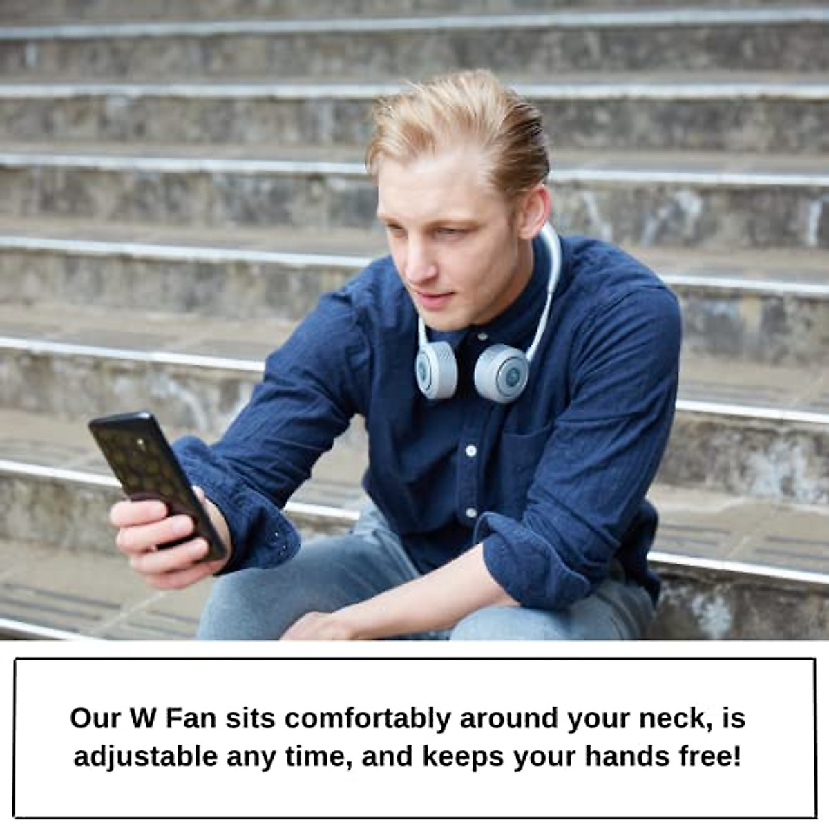 SPICE OF LIFE Bladeless Neck Fan - W Fan Blade Free 2.1, Navy - USB Rechargeable Battery, 2 to 5 Hour Life, Flexible Arms, 5 Speed Settings, Stimulating Breeze Helps Prevent Sleepiness While Driving