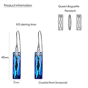 Queen Baguette Crystal Drop Earrings For Women Sterling Silver Wedding Party Jewelry Handmade Accessories (Bermuda Blue)
