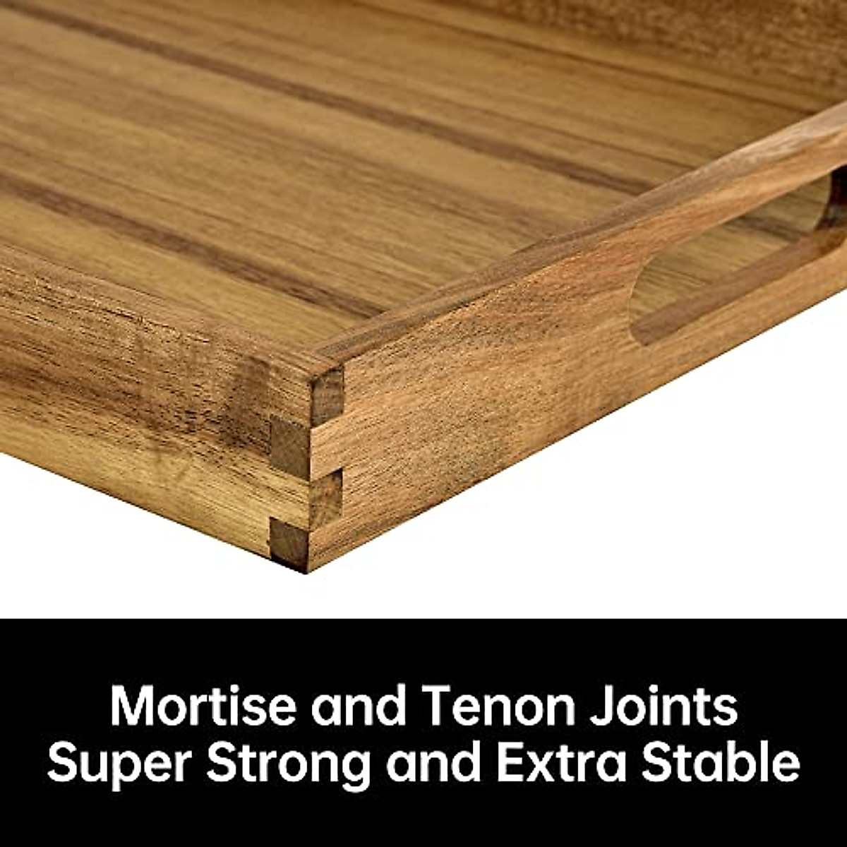 KITEISCAT Acacia Wood Serving Tray with Handles - 17-Inch Decorative Wooden Tray - Perfect for Breakfast, Lunch, Dinner, Appetizers, Patio, Ottoman, Coffee Table - Durable Living Room and Couch Tray