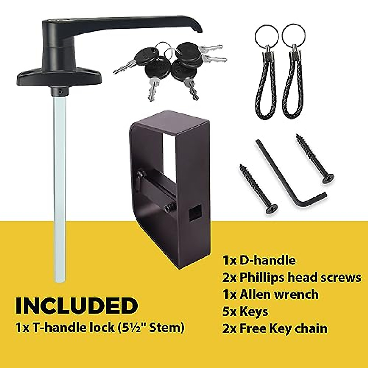 Hurrikom 5-1/2" L-Handle Lock kit, Shed Door Latch with 5 Keys, 5-1/2" Stem Shed L-Handle Lock Kit for Sheds Doors, Playhouses, Chicken Coops,Camper, RV, Garage Door(Black).