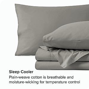 Bare Home 100% Organic Cotton Queen Sheet Set - Crisp Percale Weave - Lightweight & Breathable - Bedding Sheets & Pillowcases (Queen, Light Grey)