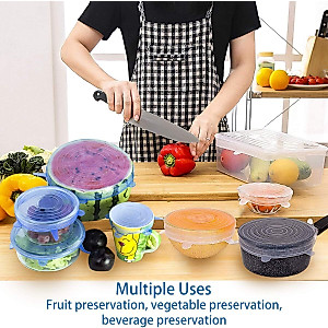 YAZJIWAN Silicone Stretch Lids, Durable & Eco-Friendly Elastic Lids Reusable Heat Resistant Various Sizes Cover for Bowl (Blue+white-12pack)