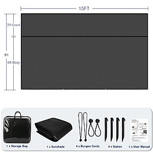 PAULINN RV Awning Front Sunshade Screen 9' X 15', Black Mesh Screen with Zipper for UV Blocker and Privacy, Complete Camper Awning Front Shade Screen Kit for Motorhome Camping Trailer Canopy