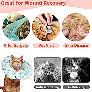 Crazy Felix Cat Cone, Soft Cat Cone Collar to Stop Licking and Scratching, Adjustable Recovery Cone for Cats After Surgery with Drawstring Design, Easy to Eat and Drink