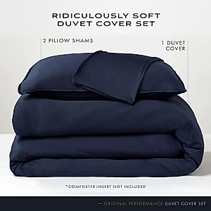 SHEEX Original Performance Cooling Duvet Cover Set, Lightweight Full/Queen Duvet Cover with 2 Standard Pillow Shams, Navy