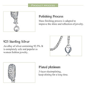 ARTCHARM Heart Safety Chain Charm 925 Sterling Silver Beads fit European Charms Bracelet & Necklace (Love Safety chain)