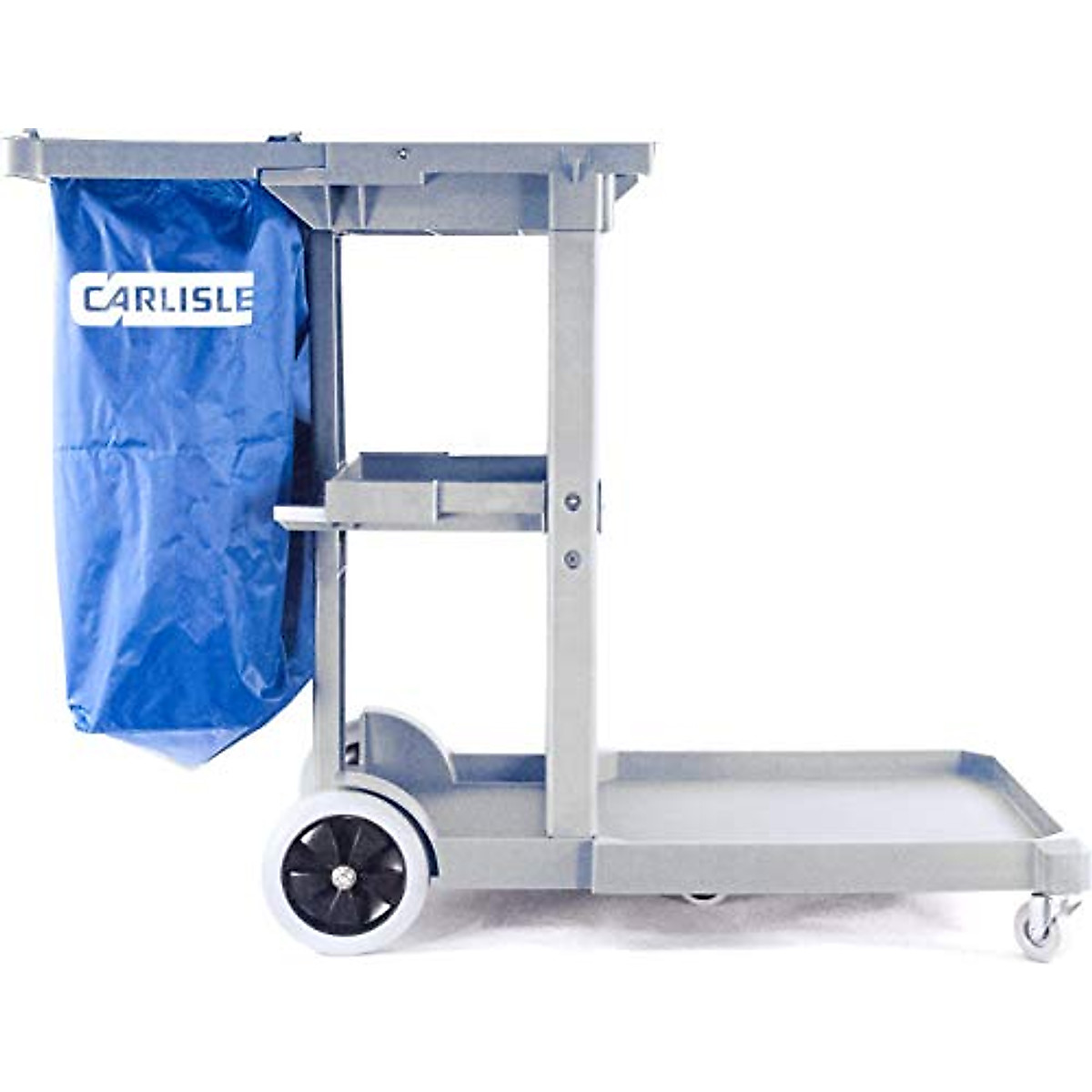 Carlisle FoodService Products Janitorial Cart Long Platform Cart with 25 Gallon Trash Bag for Restaurants, Hospitals, and Schools Plastic, 49 X 21 X 39 Inches, Gray