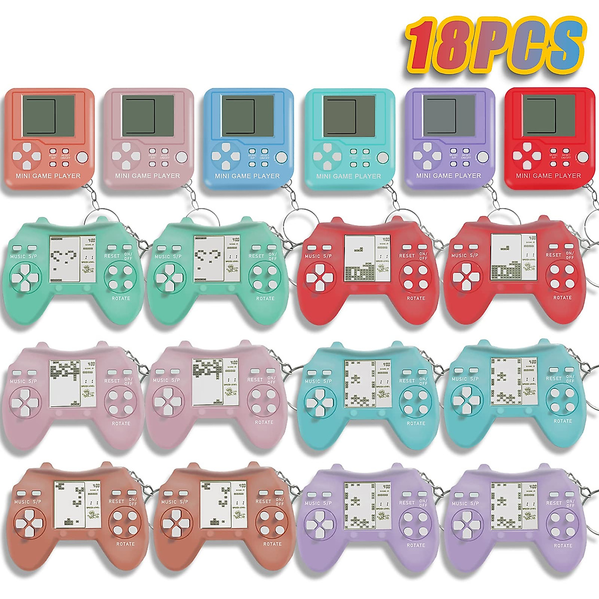 DJMUMU 18Pcs Mini Games Party Favors Keychains for Kids Video Game Party Favors Video Game Keychains for Backpack Birthday School Party Favor Supplies Key Chains for Kids Video Game Favors