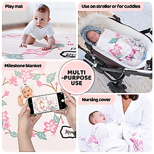 Baby Monthly Milestone Blanket Floral, First 12 Months Baby Milestone Blanket for Baby Girl, for Newborn Girls, Newborn Essentials Photo Blanket for Age and Growth 40x50