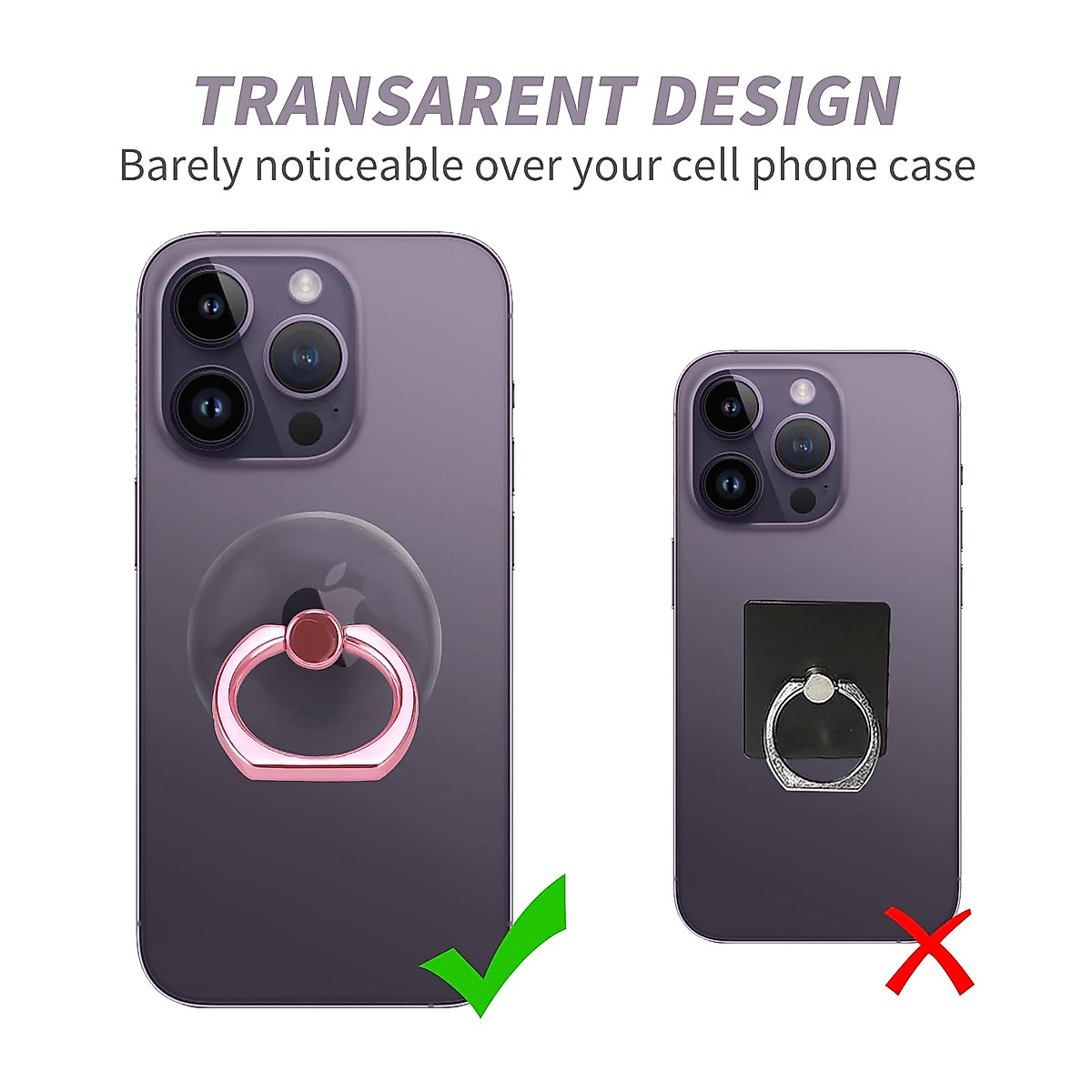 Pink Jsoerpay Clear Phone Ring Holder 2 Pack, Transparent Cell Phone Ring Grip 360°Rotation Finger Ring Stand, Phone Kickstand Compatible with Most of Phones, Tablet and Case