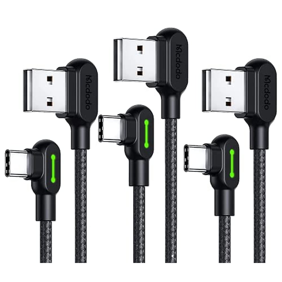 Type C USB 90 Degree Right Angle Elbow Design Game LED Strong Nylon Braided Sync Charge USB Data 6FT Cable Compatible Samsung Galaxy S20 S10 S9 S8 Plus Note 10 Google Pixel and More (3 Pack,6FT)