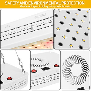 Aidyu 1000W LED Grow Light, Full Spectrum Growing Lamps for Indoor Hydroponic Greenhouse Plants with Veg and Bloom Switch, Safe, UV & IR, Adjustable Rope Hanger