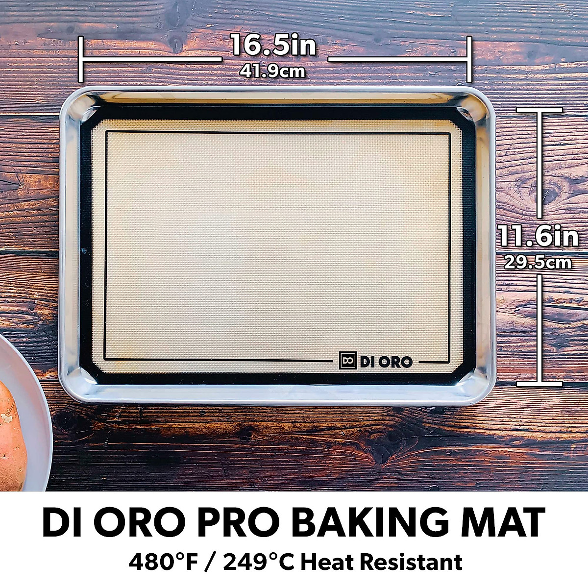 DI ORO Silicone Mats for Baking - Baking Mats Silicone for Baking Sheets - 480°F Heat-Resistant Nonstick Silicone Cooking Mats & Oven Liners - 16 1/2" × 11 5/8" - BPA Free Kitchen Cookie Sheets (2pc)