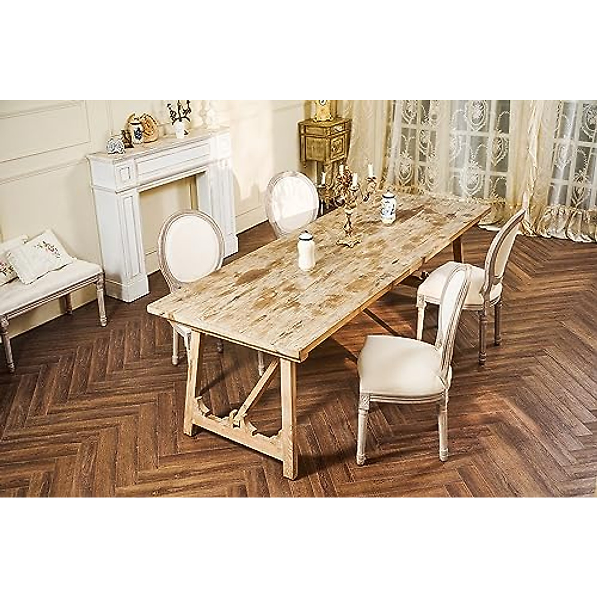 VONLUCE French Country Dining Room Chairs Set of 2, Farmhouse Fabric Chairs with Round Back, Solid Rubberwood Legs, Oval Side Chairs for Kitchen Bedroom Dining Room Beige