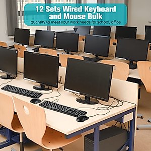 Fabbay 24 Pcs USB Wired Keyboard and Mouse 12 Wired Mouse 12 Corded Full Size Keyboard for School Office Home Compatible with Computer/Laptop/Windows/PC/Mac OS/Desktop
