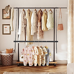 Hanging Closet Rod 48in, 6 Height Adjustable Heavy Duty Closet Rod, Black