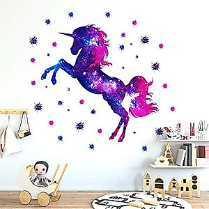 Gusuhome Unicorn Wall Stickers for Girls Bedroom Galaxy Unicorn Wall Decal Stickers for Kids Removable Wallpaper Decals Art for Children Bedrooms Nursery Christmas Birthday Party Decoration