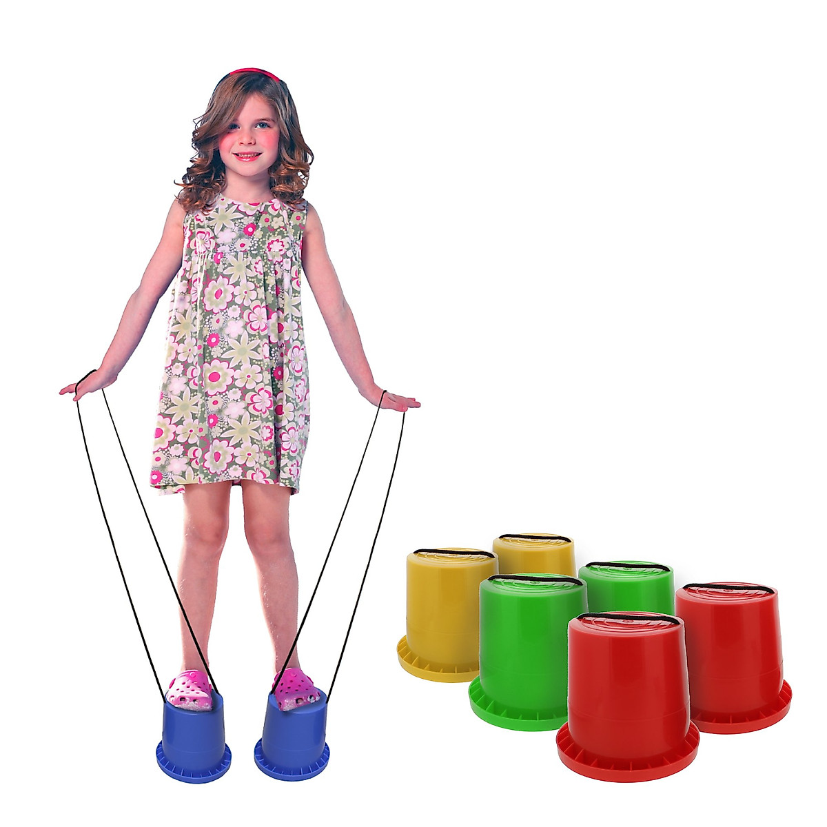 Get Out! Walking Bucket Stilts 2 Pack (Pair) Yellow Stepper Balance Bucket Shoe Stilts Toy, Cup Walkers Can Stomper Cups