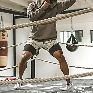 DIOTSR Mens 2 in 1 Running Workout Shorts Lightweight Athletic Gym Shorts with Pockets (Camo Khaki X-Large)