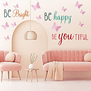 20 Sheets Inspirational Wall Decals Girl Quote Set 12 Sheets 3D Butterfly, Smart Strong Fearless, Be Bright, Be Happy, BeYouTifu Vinyl Decals Sayings Art Vinyl for Bedroom Classroom