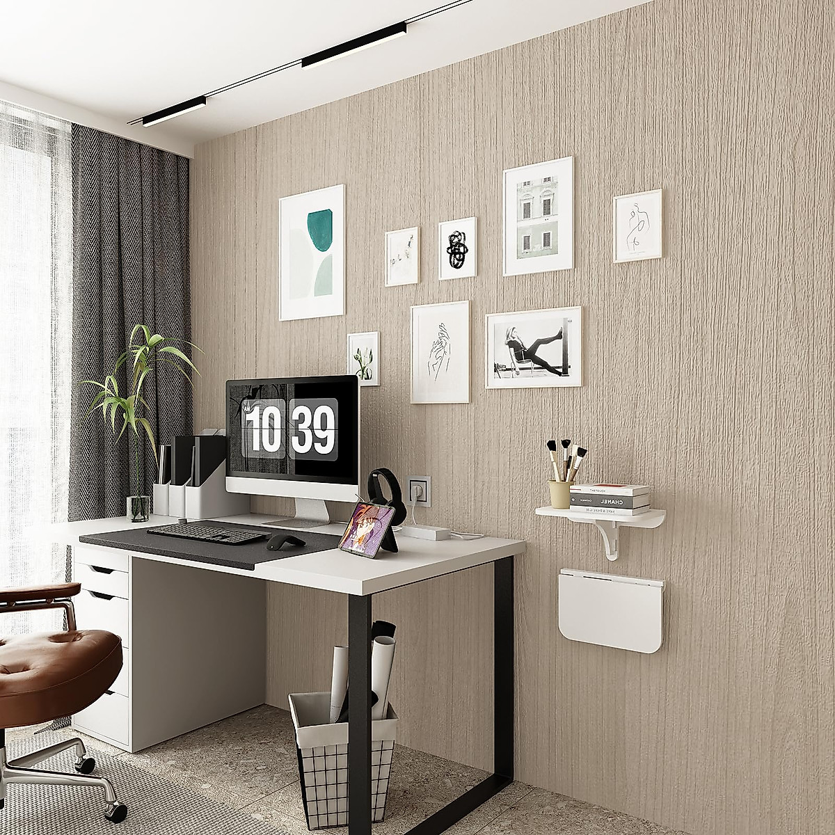 WELLAND 11.8" x 8.25" White Wall Mounted Desk Small Floating Shelves Set of 2 Folding Wall Shelves Drop-Leaf Table Fold Down Desk for RV, Camper, Loft Beds